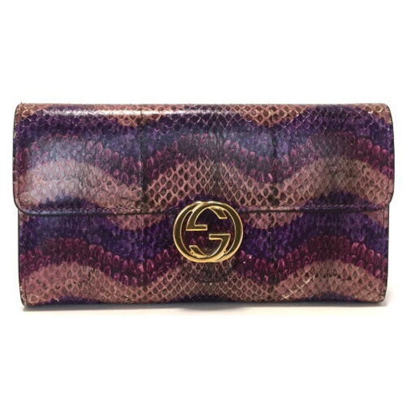 Gucci | Bags | Gucci Python Long Wallet Pink Purple Interlocking Gg Leather | Poshmark